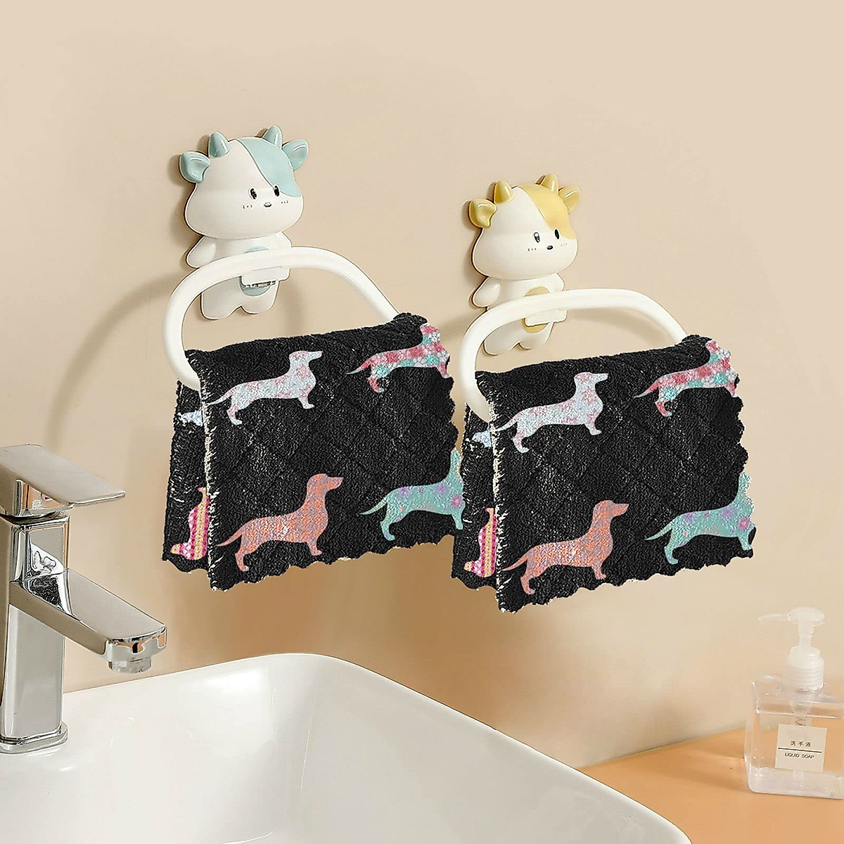 Quteprint Kitchen Dish Towels 6 Pack, Dish Cloths for Drying Dishes Absorbent Cleaning Cloths Washcloth Reusable Dishcloths Dish Rags for Kitchen Bathroom Office, 11"x11" (Colorful Dog)