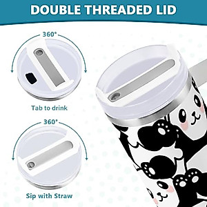 MCHIVER Cute Panda 30 oz Tumbler with Handle and Straw Stainless Steel Vacuum Water Bottle Leak-proof Travel Coffee Mug Insulated Tumbler for Home Office Car