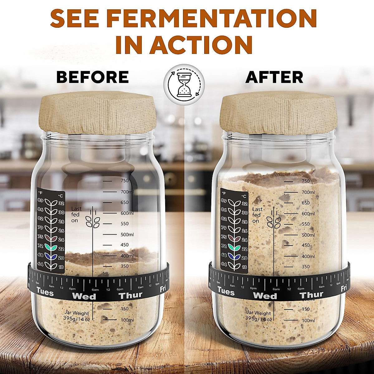 Ultimate Sourdough Starter Jar Kit 31.8 oz - Reusable Jar for Easy Bread Baking - Perfect to Make Your Sour Dough Starter - Easy to Use & Clean - Complete Sourdough Starter Kit - Great Christmas Gift