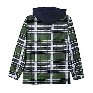 Firzero Flannel Jackets for Men, Lined Hooded Plaid Shirt Jacket Thicken Quilted Coat with Zipper, Men's Waterproof Ski Jacket Irregular Printed Button Down Winter Jackets, Army Green_2, 4X-Large