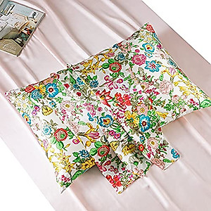 Silk Pillowcase for Hair and Skin Care, Mulberry Silk Floral Print Pillow Case with Hidden Zipper Closure, Standard Size 20''x26'' Silk Pillow Cover, Breathable & Skin-Friendly (Summer Flowers 1Pcs)