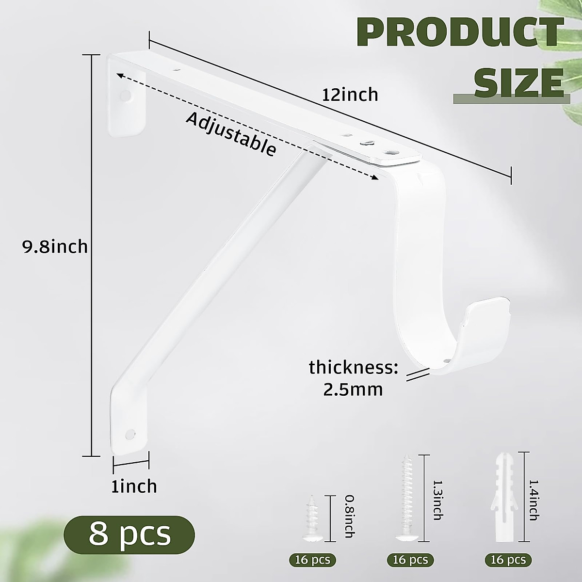 Gisafai 8 Pack White Adjustable Shelf Rod Support Bracket 12x9.8x1 Inch Heavy Duty Metal Wall Mount Rod Bracket with Rod Holders Closet Rod Support Bracket Clothes Storage Hanger for Shelf Closet Rod