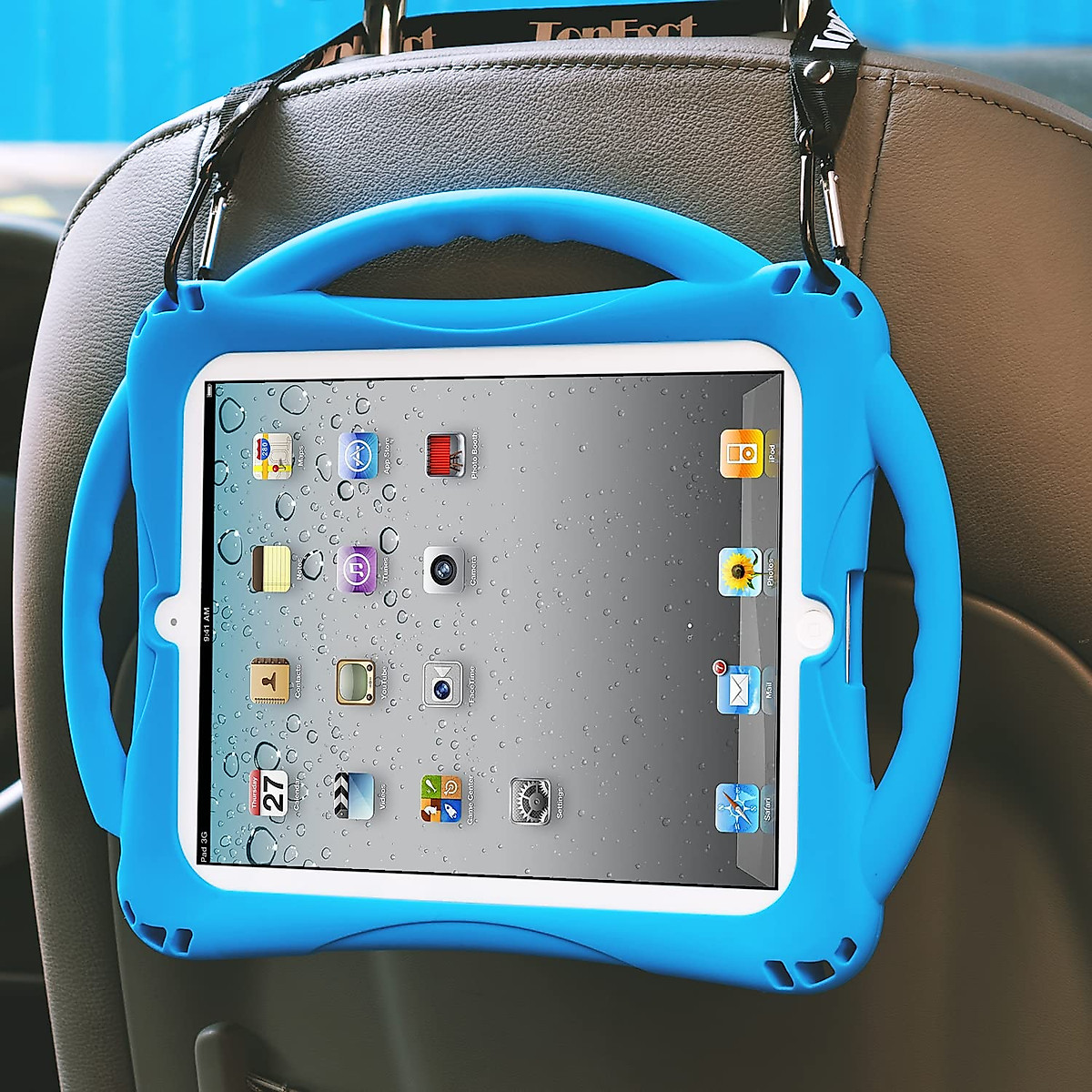 TopEsct Kids case for iPad 2nd/3rd/4th Generation, Comes with Tempered Glass Screen Protector and Strap (Blue)