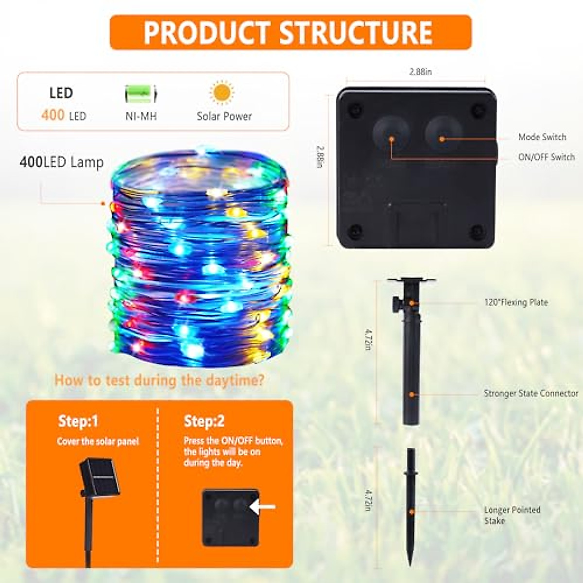 GLSbuld Multicolor Solar String Lights Outdoor,4-Pack 132FT 400 LED Halloween Lights with 8 Modes, Solar Fairy Lights for Christmas Party Indoor Patio Yard Trees Wedding