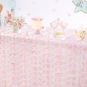 Rainbow Pink Tulle Fabric Rolls: 2 Yards 3D Butterfly Embroidery Fabric - DIY Cloth for Birthday Party Decorations Wedding Bridal Shower Baby Shower