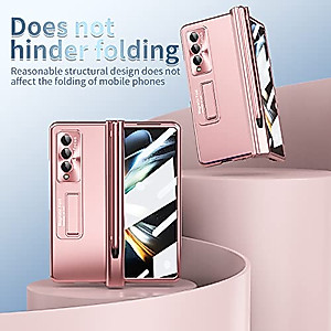 YQODSZ for Samsung Galaxy Z Fold 4 Case with S Pen & Pen Holder, [Hinge Protection] [Built-in Screen Protector] [Kickstand Feature] All-Inclusive Slim PC Phone Case Cover for Z Fold 4 2022 - Pink