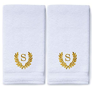 Decorative and Monogrammed Hand Towels for Bathroom Kitchen Makeup | Personalized Gift for Wedding-Bridal | Roman Font Custom Luxury Turkish Towel | Spa Collection, Oversized, 16 X 30 Inch, Set of 2