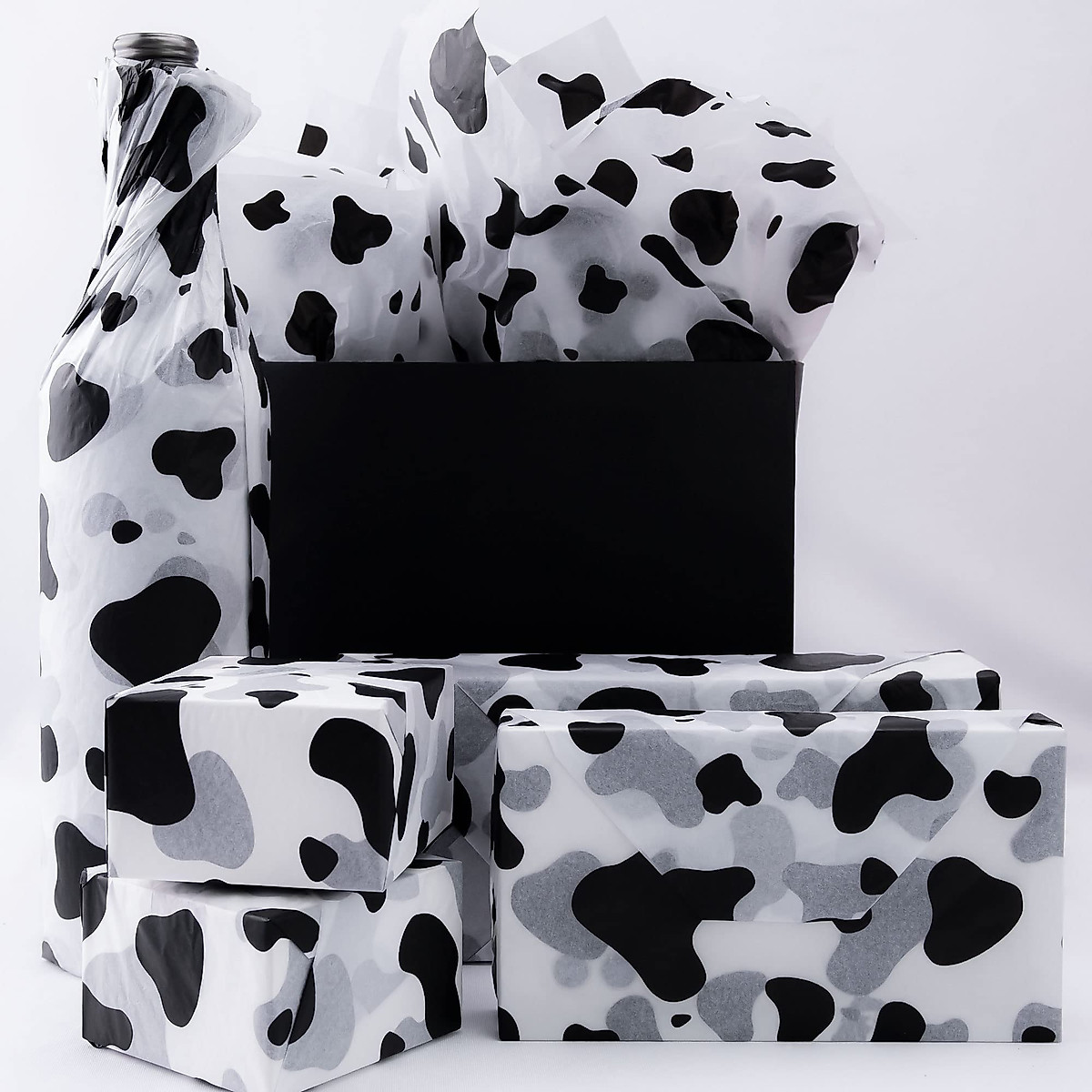 100 Sheets Cow Print Tissue Paper Bulk,Cow Print Tissue Paper for Gift Bags,Black and White Cow Print Tissue Paper for Cow Party ,14 x 20 inch