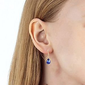 Austrian Crystal Hollow Teardrop Halo Drop Dangle Earrings for Women 14K Rose Gold Plated Hypoallergenic Jewelry (Bermuda Blue)