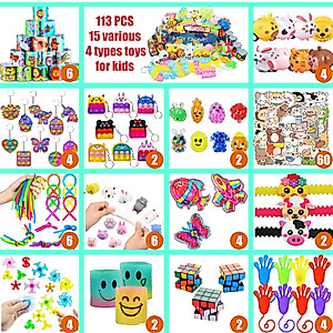 103PC Premium Party Favors for Kids,Assortment Cute Mini Pop Toys for Classroom Rewards,Carnival Prizes,Pinata Fillers,Treasure Chest, Prize Box Goody Bag Stuffers for 3-6-10 Boys and Girls