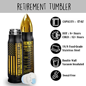 FROOBLEQUIRK Retirement Coffee Tumbler For Men Women, Retire Bullet Tumbler 17 Oz - Retired Coffee Cup Gifts For Coworkers Friends Boss Family, Birthday Christmas Gift For Retired Man Woman