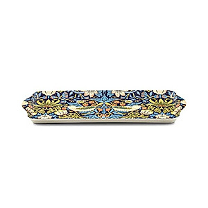 Pimpernel Morris & Co Strawberry Thief Blue Collection Sandwich Tray | Serving Platter | Crudité and Appetizer Tray for Indoor and Outdoor use, Made of Melamine, Measures 15.1" x 6.5", Dishwasher Safe
