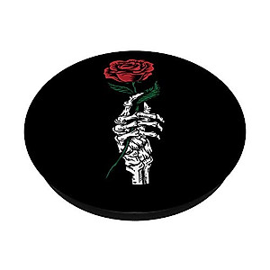 Rose Flower Tattoo - White Skeleton Hand Holding a Red Rose PopSockets PopGrip: Swappable Grip for Phones & Tablets