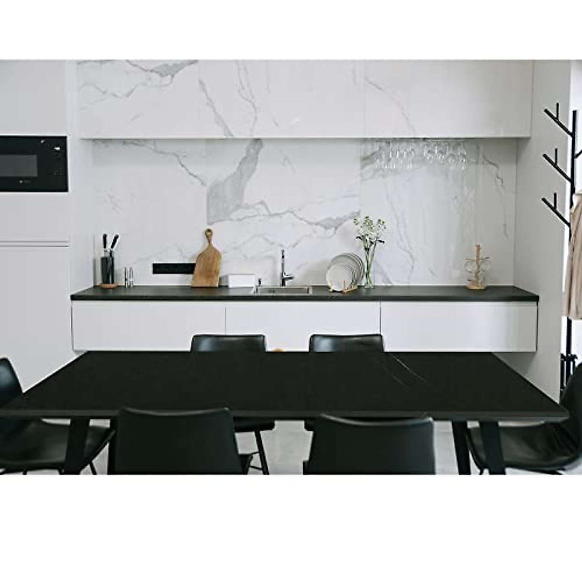 Kaboon 55x28 Desk Table Top, One Piece Wood Tabletop for Home and Office Desk, Double Desk, L Desk DIY(27.5" D x 55" W, Cloud Atlas/Black Desktop Only)