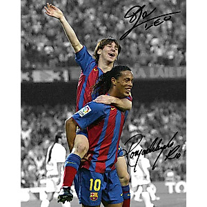 Ikonic Fotohaus Ronaldinho Lionel Messi Signed Photo Autograph Print Wall Art Home Decor