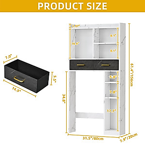 YITAHOME Over The Toilet Cabinet for Bathroom Storage, Above Toilet Storage with Drawers, Side Shelf, Tissue Reel, Over The Toilet Shelves Space Saver Cabinet for Bathroom Laundry Room, White