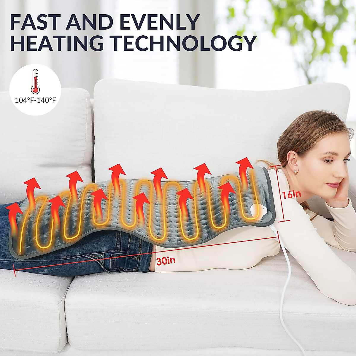 Aholard Electric Heating Pad - 30"x16" Large Heating Pad for Back Pain and Cramps Relief, Heat Pad with 4 Auto Shut Off 6 Heat Settings, Soft Moist Heated Pad Dry Therapy for Shoulder Neck Washable