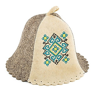 Eden Ukraine Wool Sauna Hat Embroidered Ukrainian ornament Blue