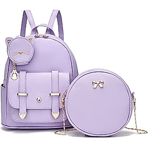 BESYIGA Girls Fashion Backpack 3PCS Mini Backpack Purse for Women Kids Backpack Purse PU Leather Travel Satchel Backpack Shoulder Bag Purple
