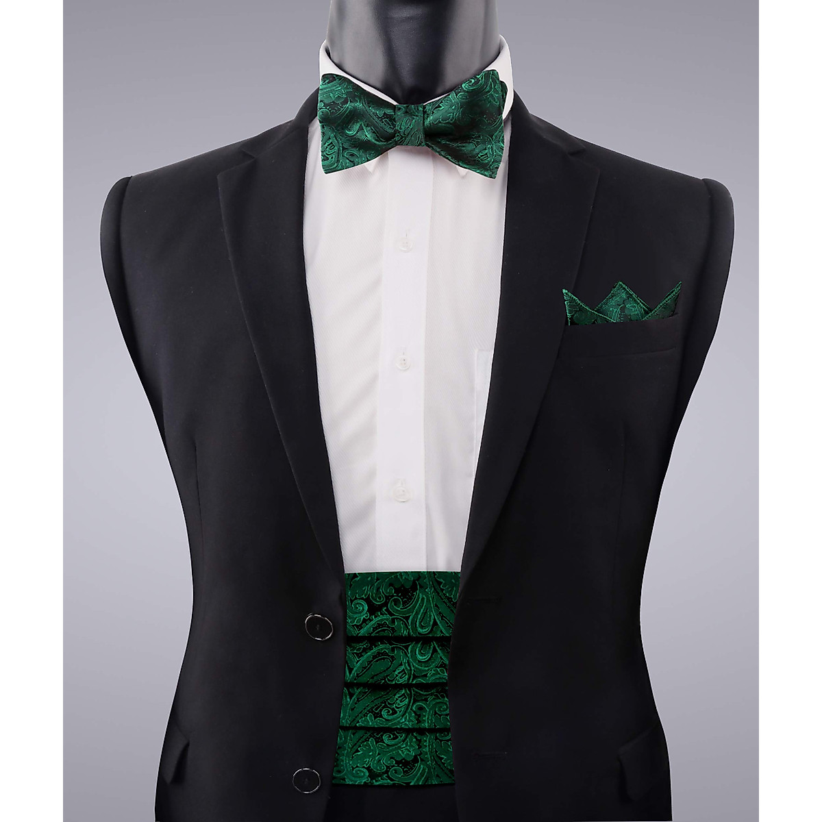 Alizeal Mens Classic Paisley Woven Self-tied Adjustable Bow Tie, Cummerbund and Pocket Square, Dark Green