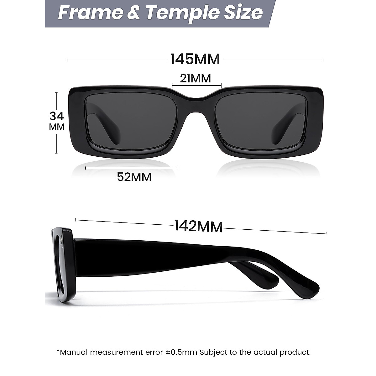 Veda Tinda Vision Rectangle Sunglasses Black Trendy Retro 90s Square Vintage y2k Sunglasses for Women Polarized Men Sunglasses UV Blocking Skin C01S01