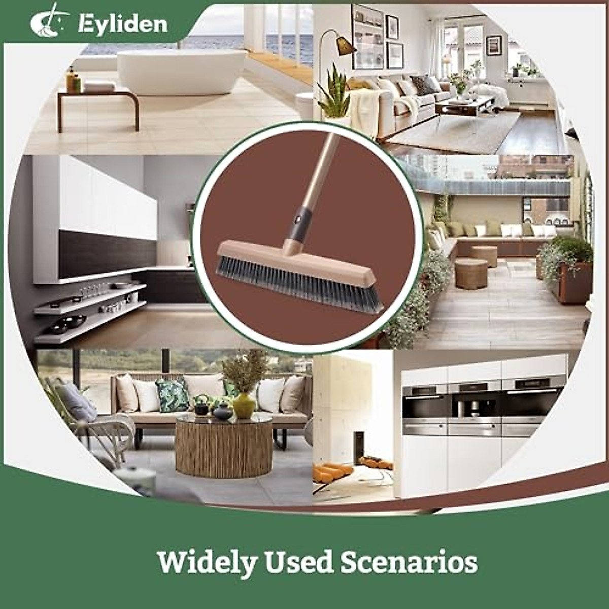 Eyliden Push Broom Indoor, Multi-Surface Angle Broom with 48" Long Handle, Stiff Bristle Floor Brush for Tile Bathroom Patio Garage Deck Concrete Wood Stone Cleaning Indoor Outdoor Rough Floor