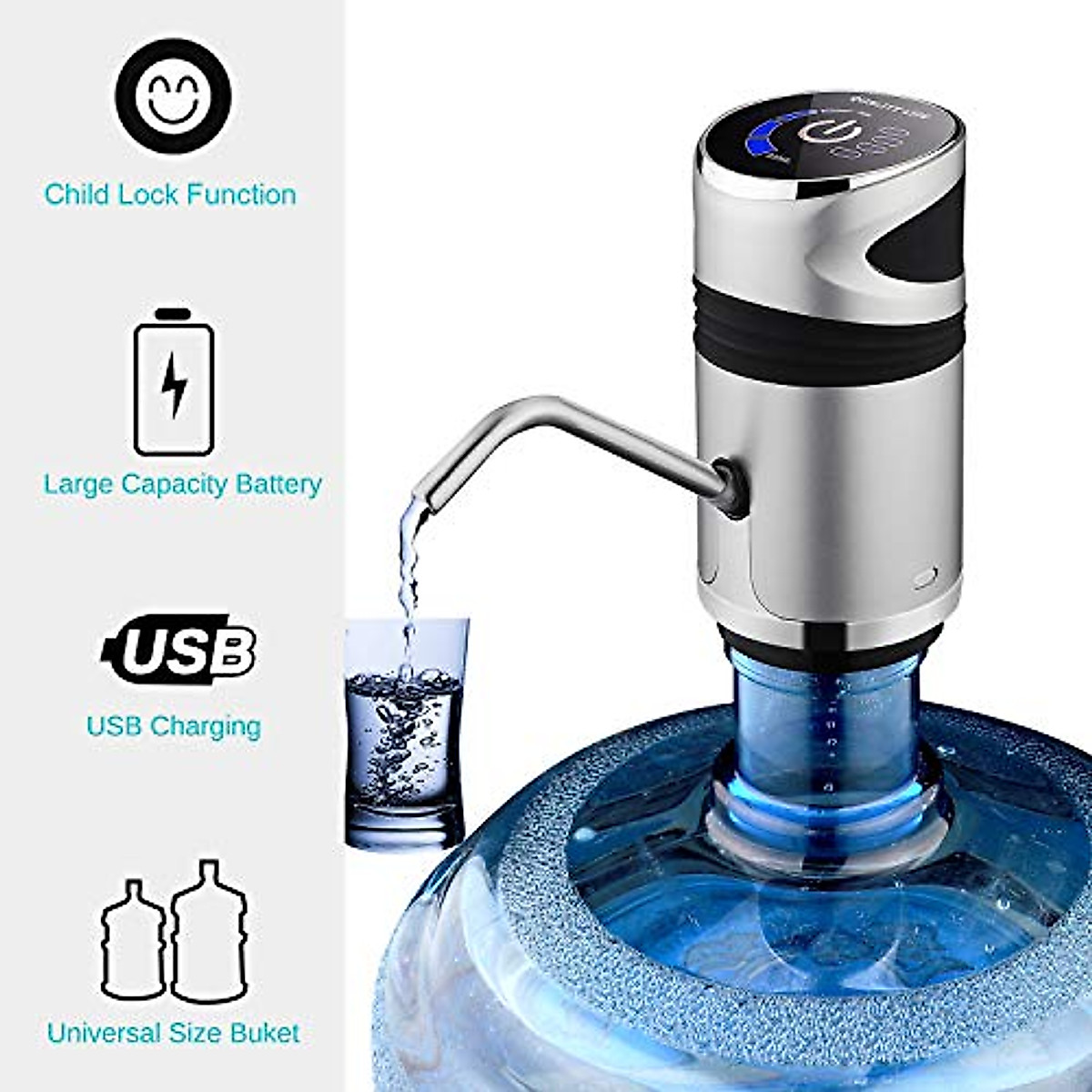 DOTSOG Water Dispenser for 5 Gallon Bottle Water Pump USB Charging Portable Electric Drinking Water Bottle Pump Dispenser for Home Kitchen Office