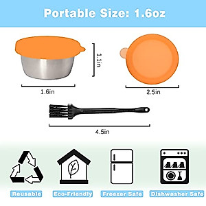 6x1.6oz Salad Dressing Container To Go, Stainless Steel Condiment Containers with Lids, Reusable Sauce Containers for Lunch, Easy Open, Leakproof(Includes 2 Extra White Lids and 1 Cleaning Brush)