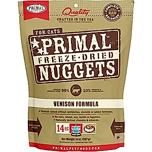 Primal Freeze Dried Cat Food Nuggets Venison, Complete & Balanced Scoop & Serve Healthy Grain Free Raw Cat Food, Crafted in The USA (14 oz)