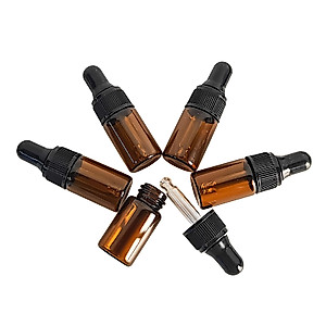 AGENIZ 50PCS Amber Mini Dropper Bottle 3ML Essential Oil Dropper Sample Bottle Glass Bottle with Dropper, Suitable for Essential Oil, Cosmetics, Travel Perfume