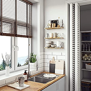 Wallniture Ponza Floating Shelves for Wall Bathroom Shelves Wall Mounted Set of 3, Burned Finish Wood Shelves with White Shelf Brackets