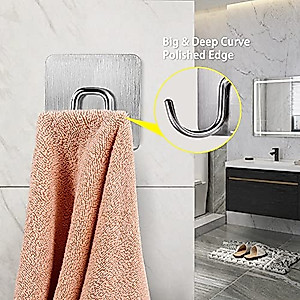 Renyqatt Towel Hooks for Bathrooms, Adhesive Towel Hooks, Shower Towel Hook, Robe Hooks for Bathrooms, Stainless Steel 2 PCS