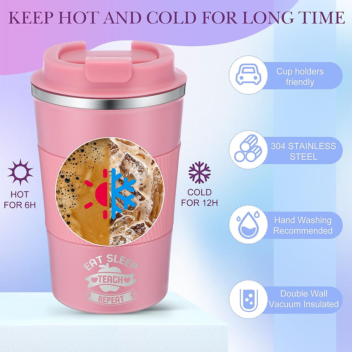 Pickmesh 6 Pcs Teacher Gift Cup Bulk Teacher Appreciation Tumbler Insulated Coffee Mug 12oz with Lids for Preschool Daycare High School Coworker Nurse Birthday Graduation Gift