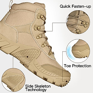 FREE SOLDIER Men's Waterproof Hiking Boots Tactical Work Boots Outdoor Lightweight Military Boots(Tan, US 9)
