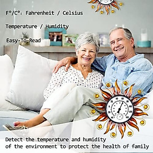 HOBYLUBY 13" Indoor Outdoor Thermometer, Sun Wall-Mounted Thermometer with Humidity, Easy to Read Decorative Outside Thermometer for Patio, Garden, No Require Batteries