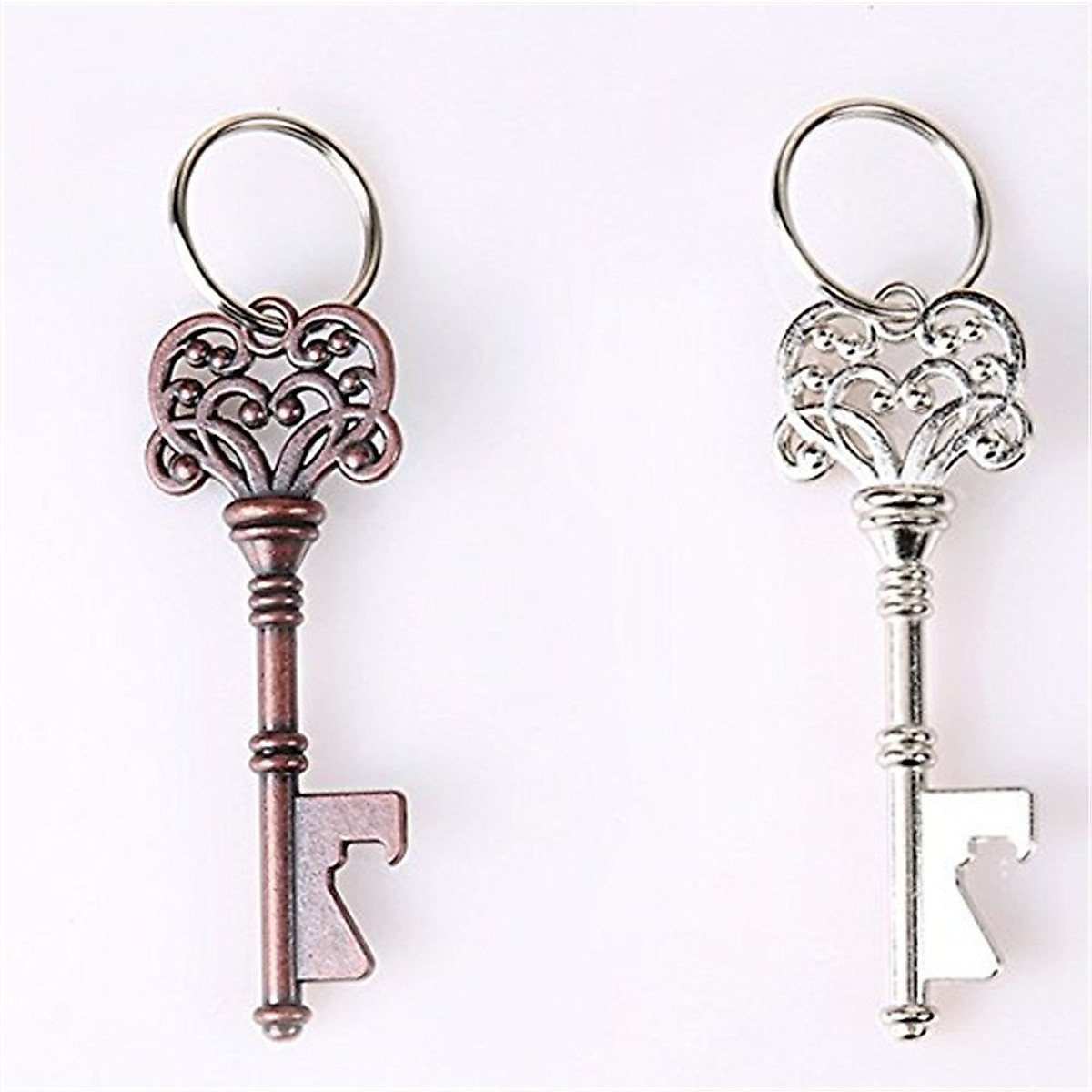 2pcs Key Shape Beer Bottle Opener Vintage Retro Keychain Key Ring Metal Bronze Silver Kitchen Party Bar Tool