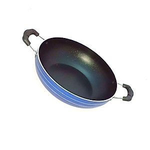 Induction Base Non Stick Aluminum Deep Kadai with Glass Lid All Purpose Pan Flat Bottom Deep Fry Pan Cookware Non stick Frying Pan (2.2 ltr)
