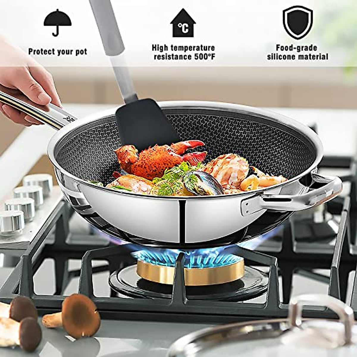 Elyum Silicone Spatula 4 Pack Spatula Set Heat Resistant Kitchen Utensils Set Flexible Silicone Turner Rubber Spatula for Nonstick Cookware for Flipping Eggs, Steak, Fish and More, Black