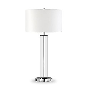 Harlow 29" Tall Table Lamp with Fabric Shade in Clear Glass/Polished Nickel/White