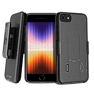 BELTRON iPhone 7/8/SE 2020/SE 2022 Holster Case, Super Slim Rubberized Grip Case & Swivel Belt Clip Holster Combo with Built-in Kickstand for for Apple iPhone SE3 2022, SE2 2020, 8, 7, 6, 6s (Black)