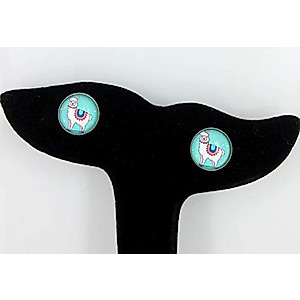 Stainless Steel Llama Print Glass Stud Earrings 12mm (Teal)