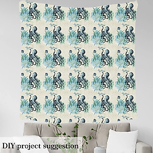 Octopus Fabric by The Yard 1 Yard Kids Ocean Kraken Decorative Waterproof Outdoor Fabric Tentacles Upholstery Fabric for Chairs Sealife Sea Animal Coral Blue Green Outdoor Fabric