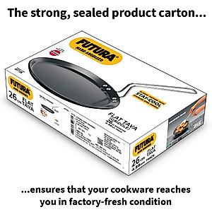 Futura Hard Anodised Flat Tava Griddle, 10-Inch, 4.88mm with Steel Handle, Black