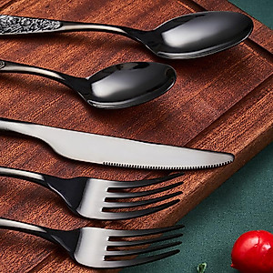 Taiyoko Silverware Set Flatware 32-Piece Retro Cutlery，Mirror Polished，Stainless Steel，Kitchen Utensils Tableware Service with Steak Knives Dinner Fork Knife Spoon