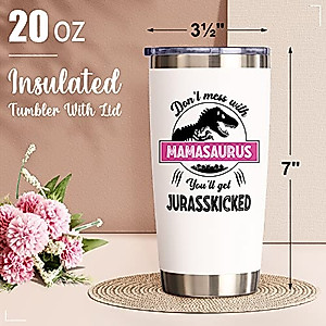 Fimibuke Gifts for Mom from Daughter, Son - 20 OZ Tumbler Christmas Gifts Mom Gifts for Mom, Mother-in-Law, Wife, Women - Mamasaurus Insulated Cups Funny Birthday Boxed Presents from Kids Husband