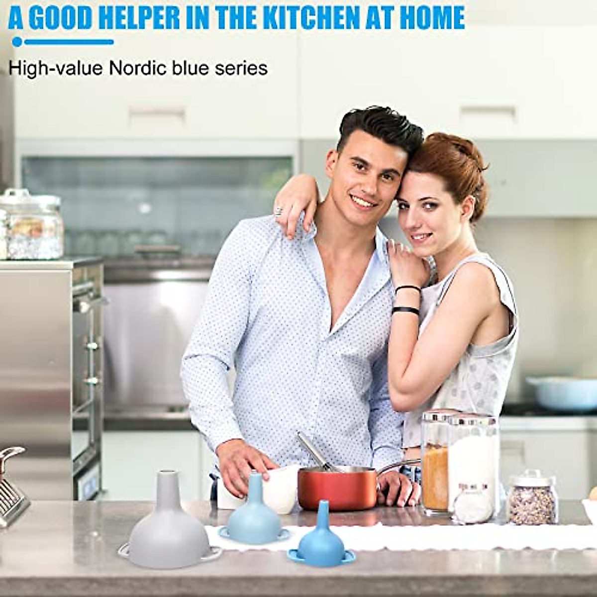 Kitchen Funnels for Filling Bottles,Funnels Set of 3,Oil Funnel,Tough and not Easily Deformed,Suitable for All Kinds of Solid Food and Liquid (Blue)