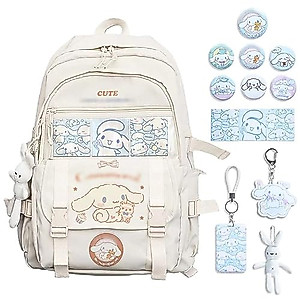 ALORVE Backpack Cute Anime Student Schoolbag Cartoon Casual Travel Bag for Boys and Girls School Season Gifts (White)