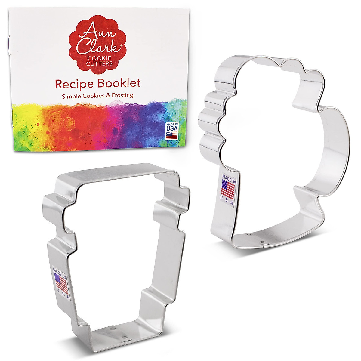 Drinks Cookie Cutters 2-Pc. Set Made in the USA by Ann Clark, Latte Cup, Beer Stein