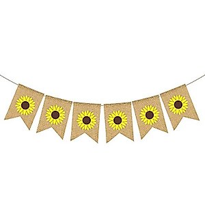 Rainlemon Jute Burlap Sunflower Banner Baby Shower, Birthday Party, Wedding, Graduation Party Decoration
