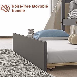 Unovivy Twin Over Full Bunk Bed with Trundle, Bunk Beds Twin Over Full Size with Guardrails and Ladder, Suitable for Kids, Teens, No Box Spring Needed, Gray